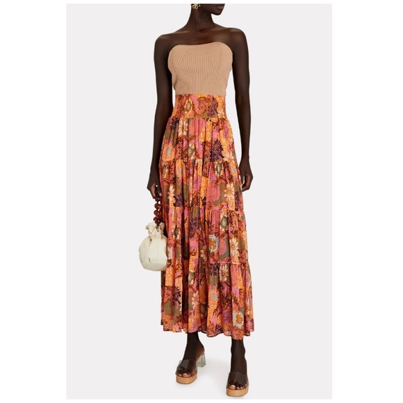 A.L.C. | Skirts | Alc Orange Floral Silk Boho Style Tiered Maxi Skirt ...